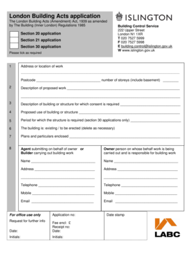 Fillable Online London Building Acts application - Islington Council ...