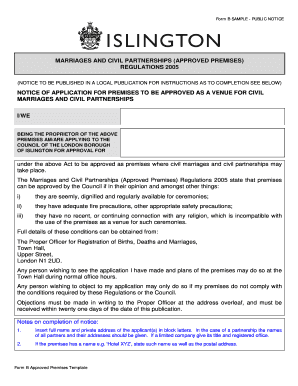 Fillable Online Form B Template - Public Notice - Islington Council Fax ...