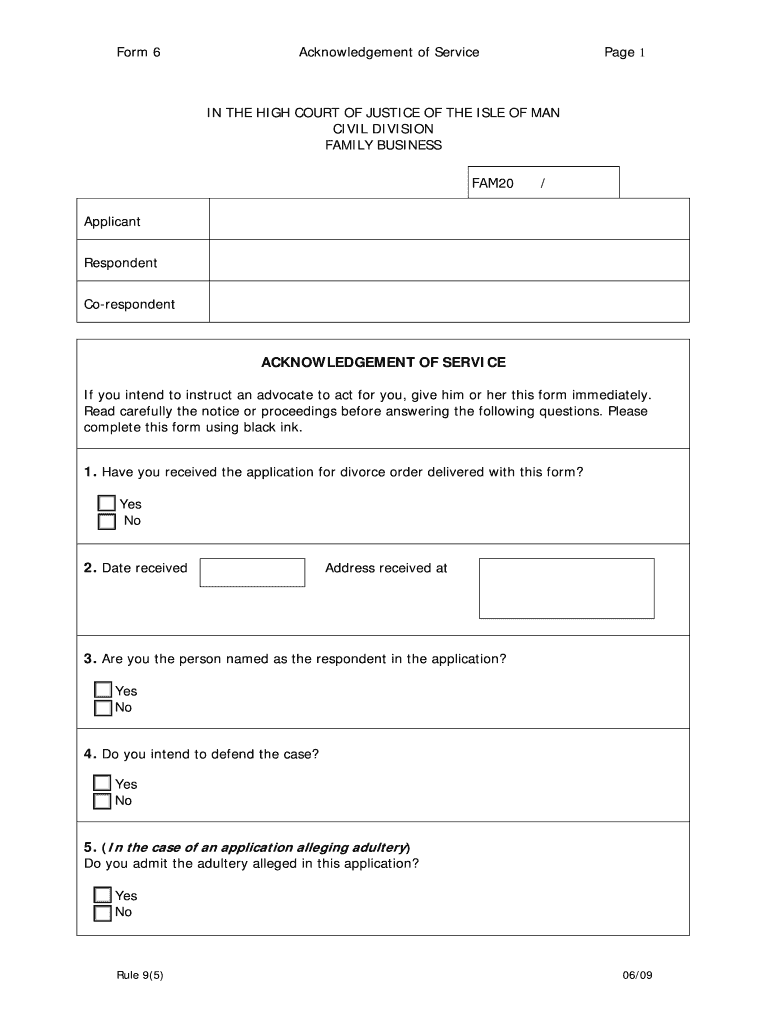Fillable Online Acknowledgement of Service Fax Email Print - pdfFiller