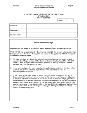 Fillable Online Form 32 - Notice of proceedings and Acknowledgement of ...