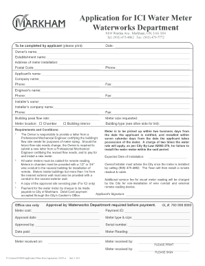 Fillable Online Water Meter Application v18 ICI - Town of Markham Fax ...