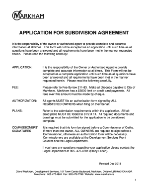Fillable Online City of Markham Subdivision Agreement Form. City of ...