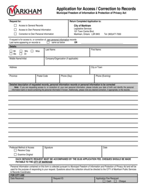 Fillable Online Application for Access / Correction to Records - Town ...