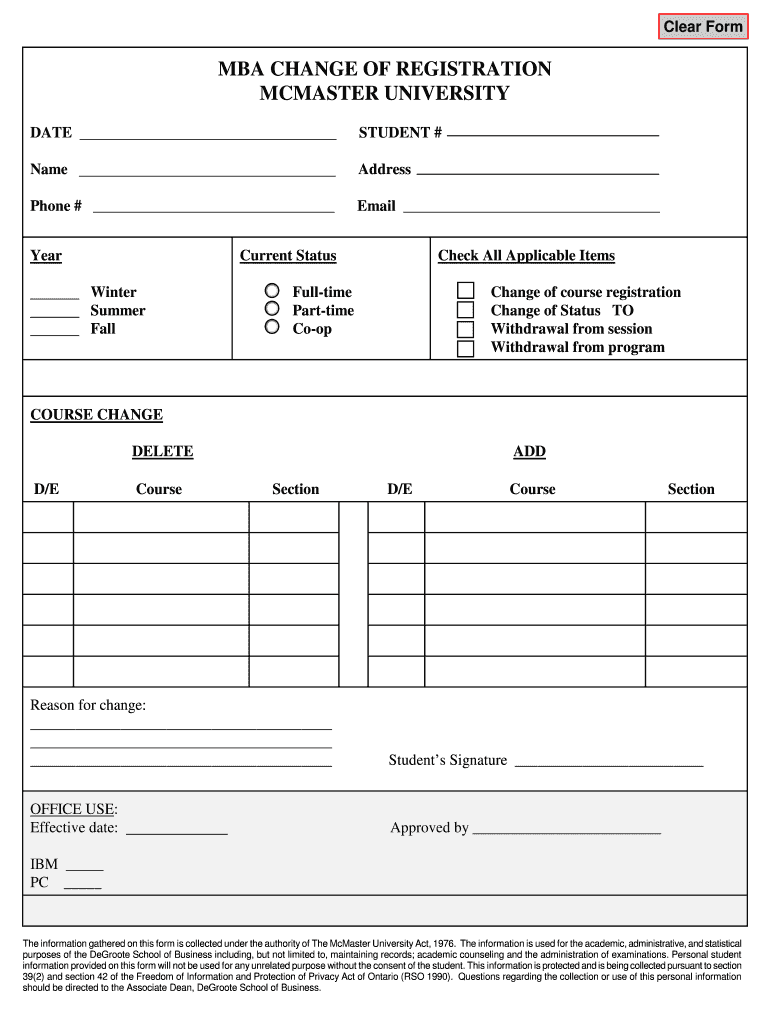 Fillable Online MBA Change of Registration Form Fax Email Print - pdfFiller
