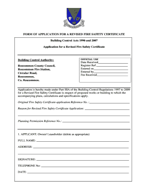 Fillable Online Form of application for a revised fire safety ...