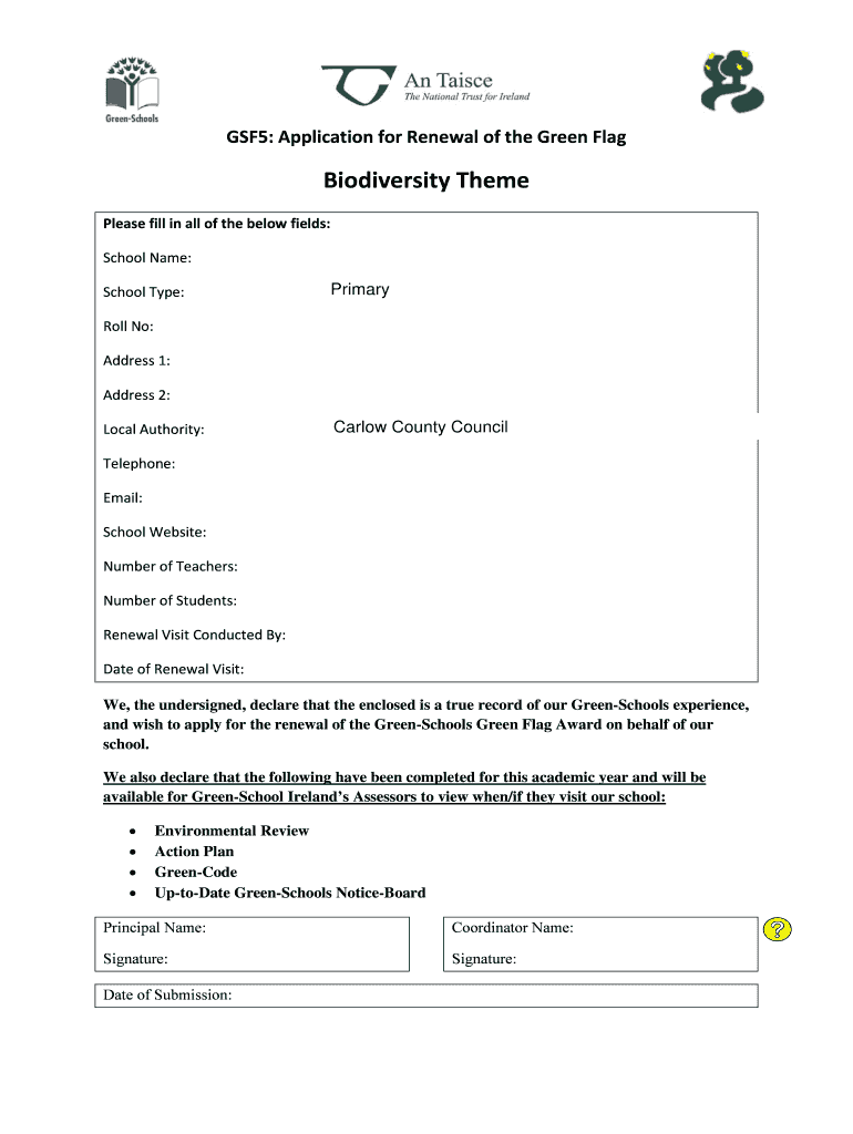 Fillable Online Application for Renewal of the Green Flag Fax Email ...