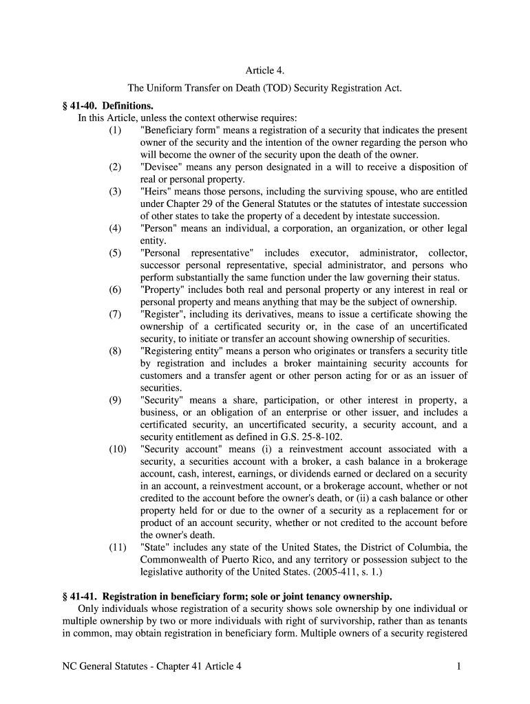Fillable Online Article 4 of the Uniform Transfer on Death (TOD ...