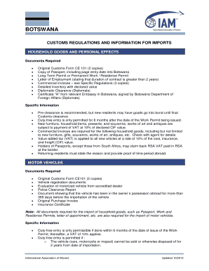 Fillable Online iamovers Original Customs Form CE 101 (2 copies ...