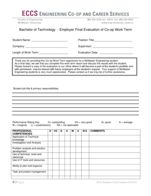 Fillable Online Engineering Co-op Work Term Final Evaluation - McMaster ...