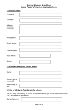 Fillable Online Volunteer Application Form - Medway Council Fax Email Print - pdfFiller