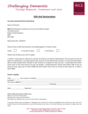 Fillable Online rice org To download 'RICE Gift Aid declaration form ...