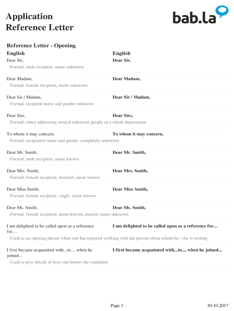 Fillable Online Reference Letter - Opening Fax Email Print - pdfFiller