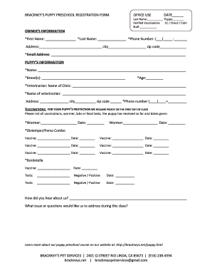 Fillable Online brackneys BRACKNEYS PUPPY PRESCHOOL REGISTRATION FORM ...