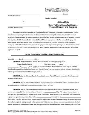 Fillable Online judiciary state nj Order To Show Cause For Return of ...
