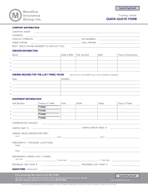 Fillable Online Trucking Liability QUICK QUOTE FORM - Mondics Insurance ...