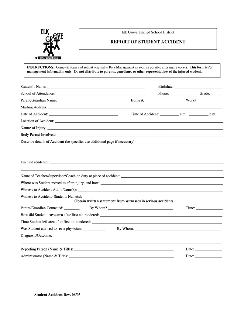 Fillable Online Student Accident Report Printable Version Fax Email ...