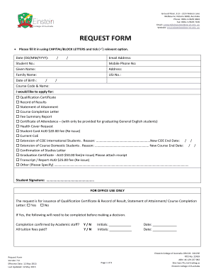 Fillable Online REQUEST FORM - Einstein College of Australia Fax Email ...