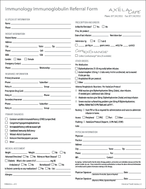 Fillable Online Immunology Immunoglobulin Referral Form - AxelaCare Fax Email Print - pdfFiller