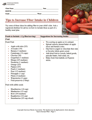 Fillable Online Tips to Increase Fiber Intake in Children - Arnold ...