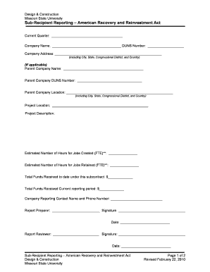 Fillable Online Sub-Recipient Reporting American Recovery and Fax Email Print - pdfFiller