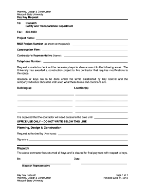 Fillable Online Day Key Request Fax Email Print - pdfFiller