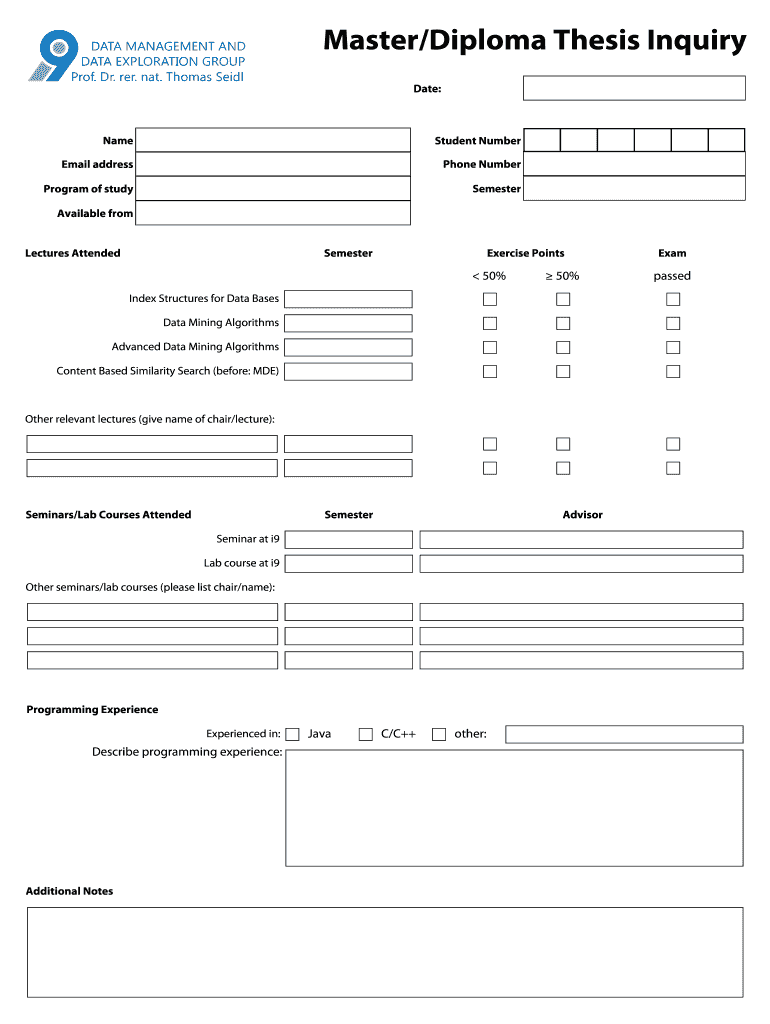 Fillable Online MasterDiploma Thesis Inquiry - dmerwth-aachende Fax Email Print - pdfFiller
