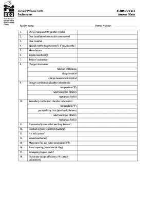 Fillable Online deq state or Device process form incinerator Form DV211 Fax Email Print - pdfFiller