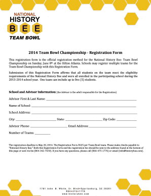 Fillable Online 2014 Team Bowl Championship - Registration Form Fax ...