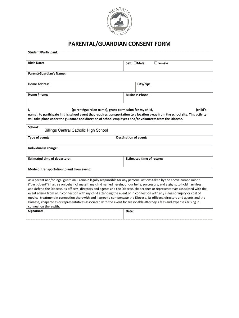 Fillable Online (parentguardian name), grant permission for my child ...