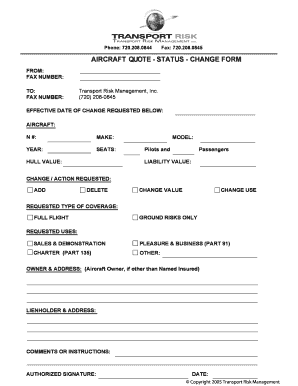 Fillable Online AIRCRAFT STATUS- CHANGE FORM QUOOTEE - Marked set by ...