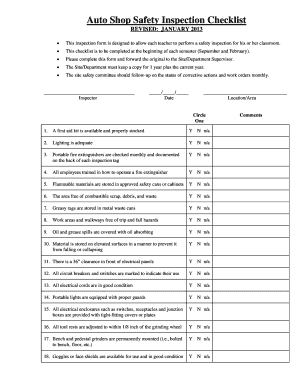 Fillable Online safety4schools Auto Shop Safety Inspection January 2013 ...