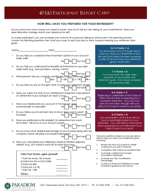 Fillable Online 401(k) PARTICIPANT REPORT CARD Fax Email Print - pdfFiller