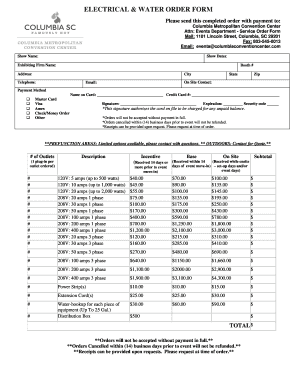 Fillable Online ELECTRICAL WATER ORDER FORM Fax Email Print - pdfFiller