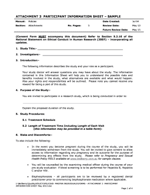 Fillable Online ATTACHMENT 3 PARTICIPANT INFORMATION SHEET SAMPLE Fax ...