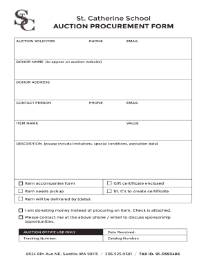 Fillable Online St Catherine School AUCTION PROCUREMENT FORM Fax Email ...