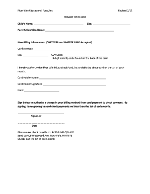 Fillable Online rvedfund CHANGE OF BILLING - rvedfund Fax Email Print ...