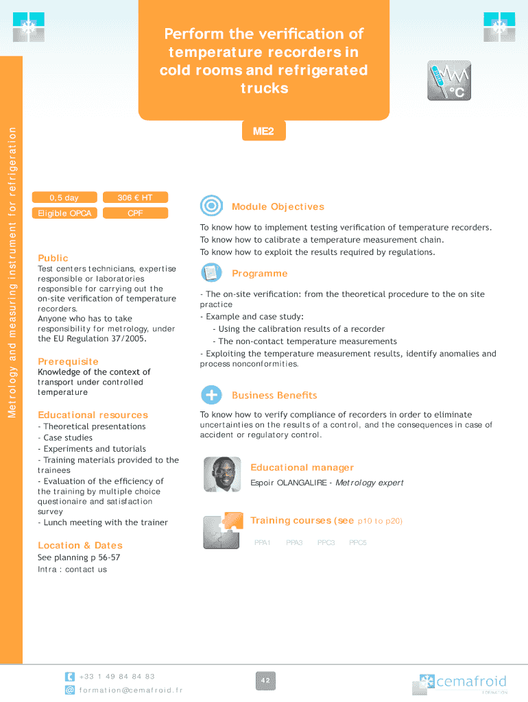 Fillable Online cemafroid Perform the verification of temperature ...