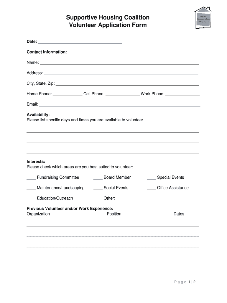 Fillable Online thehousingcoalition Supportive Housing Coalition ...