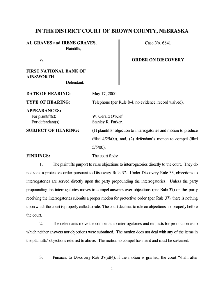 Fillable Online Graves v. First Nat'l Bank of Ainsworth - District ...
