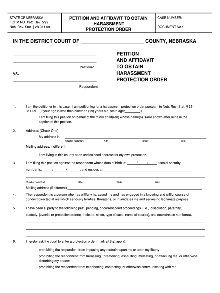 Fillable Online STATE OF NEBRASKA PETITION AND AFFIDAVIT TO OBTAIN CASE ...