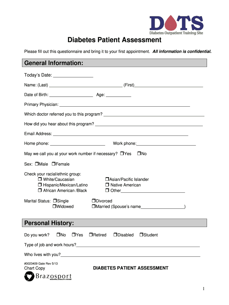 Fillable Online brazosportregional Diabetes Patient Assessment ...