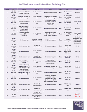 Fillable Online 16 Week Advanced Marathon Training Plan Fax Email Print ...