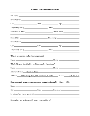 Fillable Online Funeral and Burial Instructions - Manish C Bhatia Fax ...