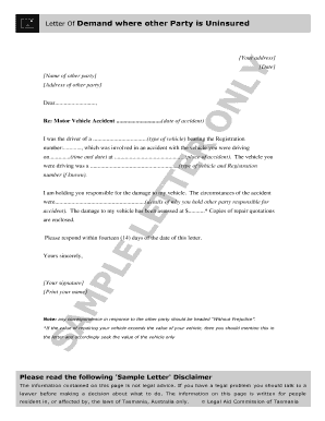 Fillable Online Letter Of Demand where other Party is Uninsured Fax ...