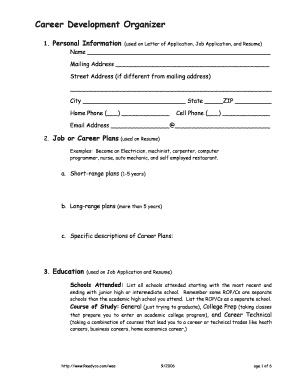 Fillable Online Career Development Organizer.pdf - Work Experience ...