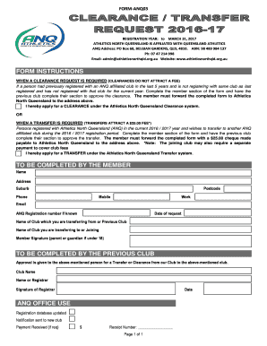 Fillable Online Clearance and Transfer Request Form - Athletics North ...
