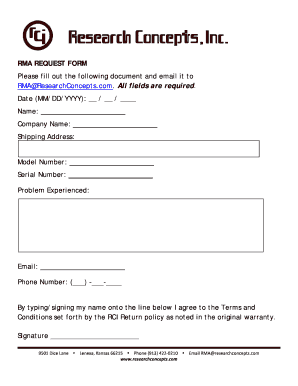 Fillable Online RMA REQUEST FORM All fields are required Fax Email ...