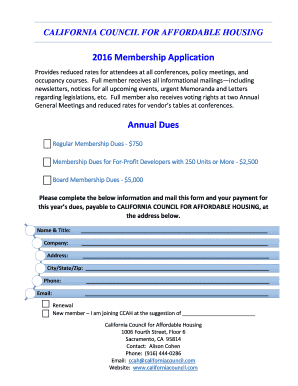 Fillable Online Membership - CCAH California Council For Affordable ...