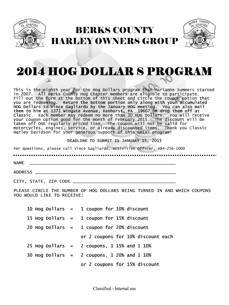 Fillable Online 2014 HOG redemption form 2 Fax Email Print - pdfFiller