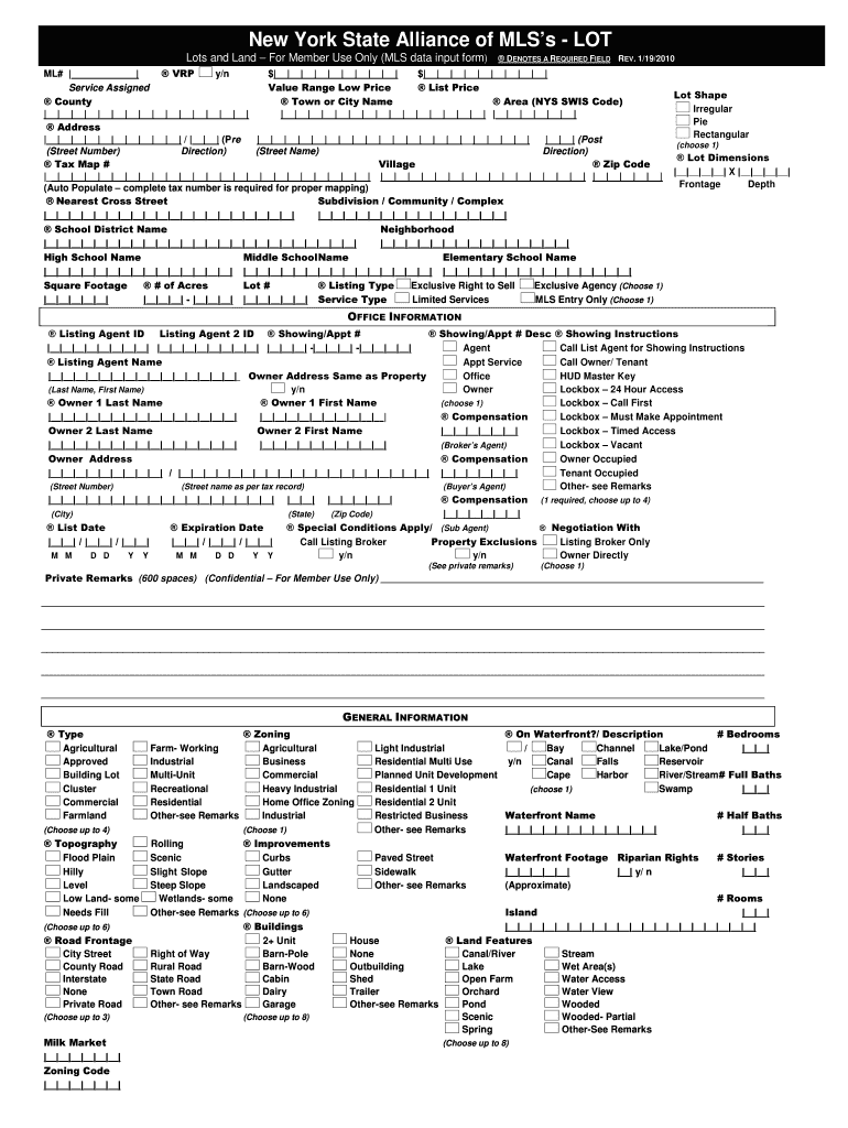 Fillable Online New York State Alliance of MLSs LOT Lots and Land For ...